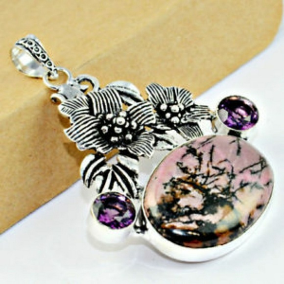 Jewelry | Stainless Steel Floral Pink Jasper Pendant | Poshmark